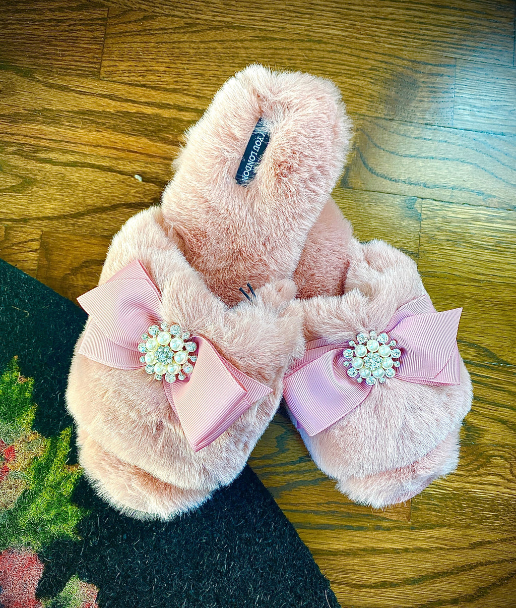 prettiest-pink-bejeweled-fur-slippers | Hopeless Romantic Trading