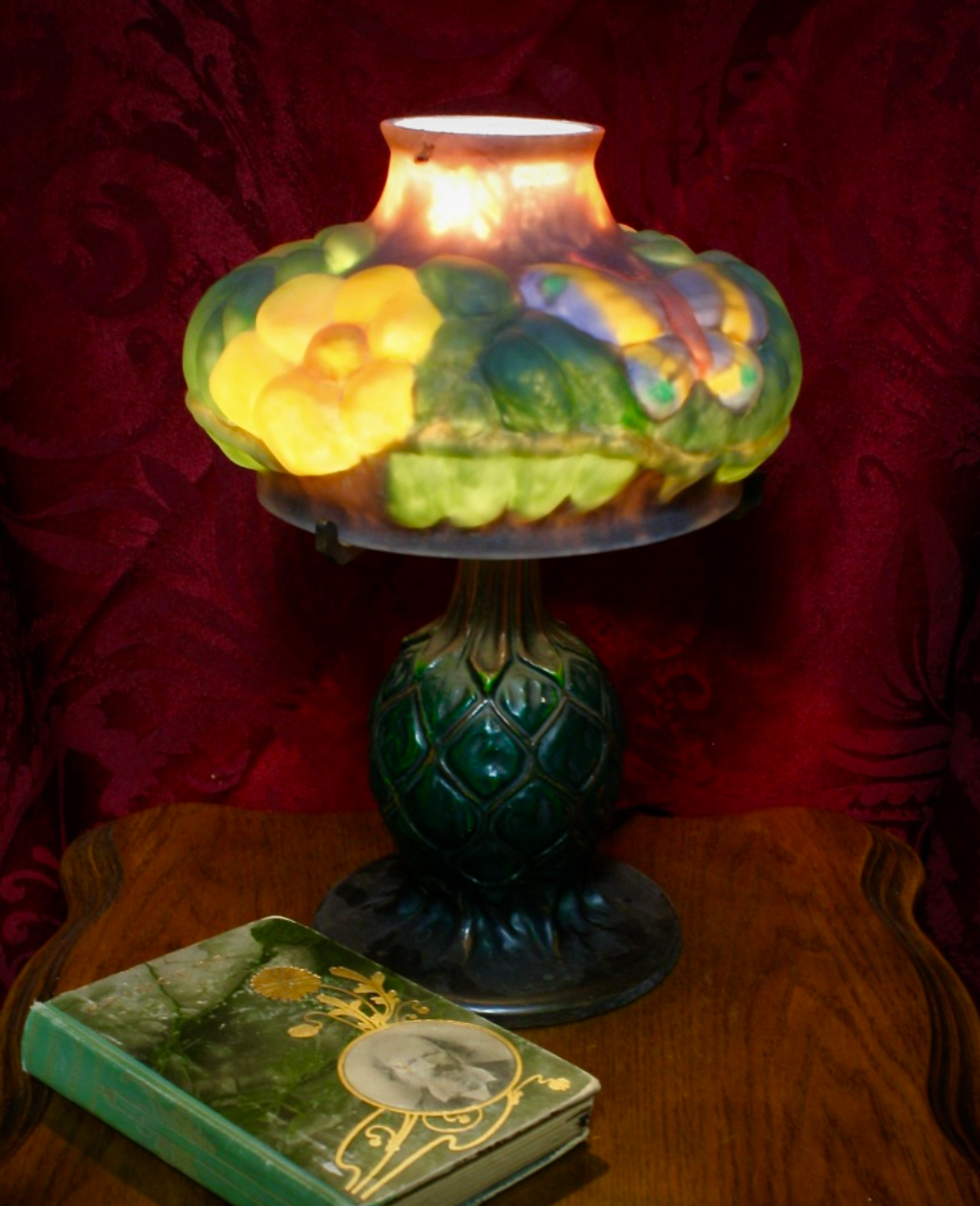 blossoms-and-butterflies-puffy-lamp-with-hobnail-base | Hopeless ...